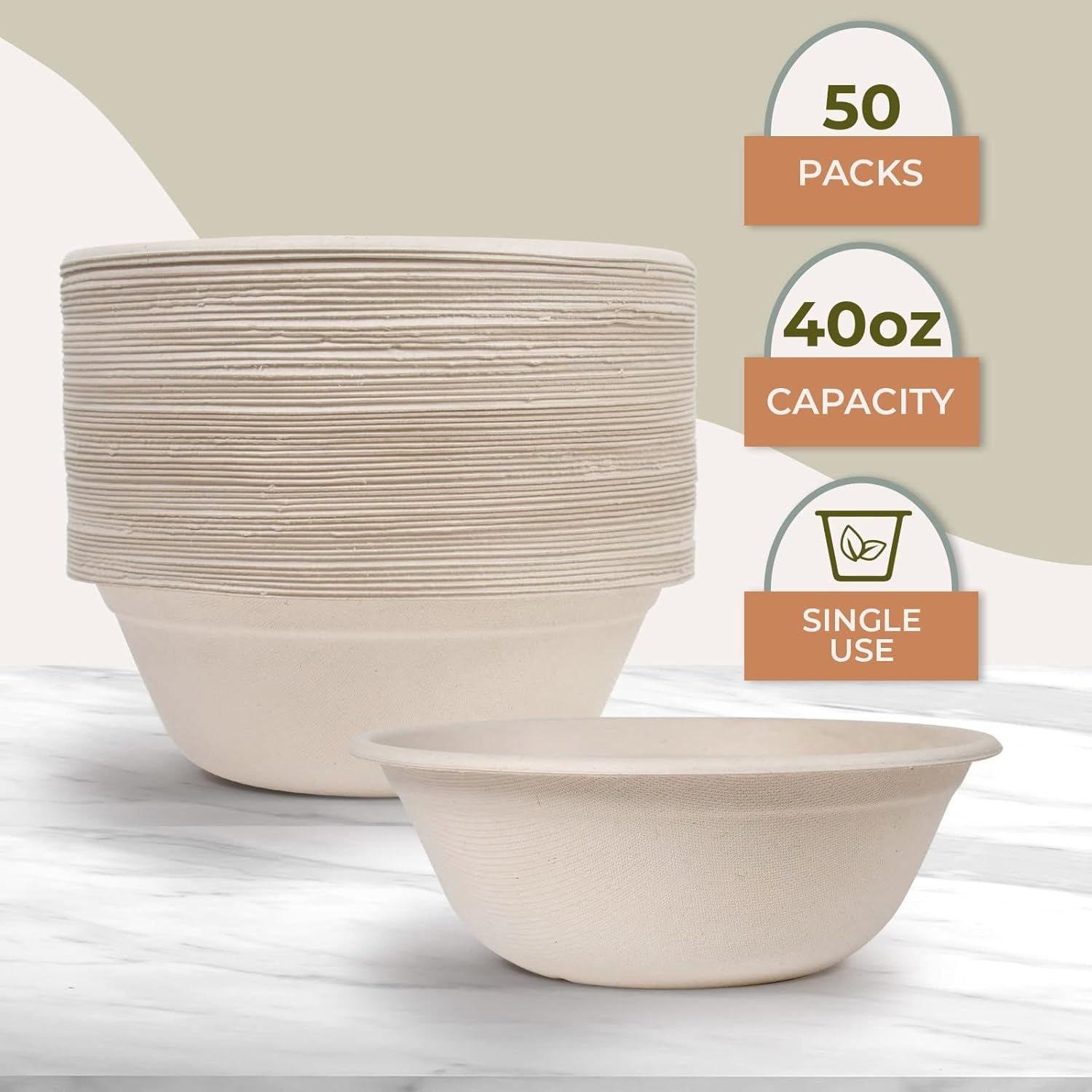 Wholesale 40 oz Disposable Eco Bowls Large 50 Pack Beige Supplier ...