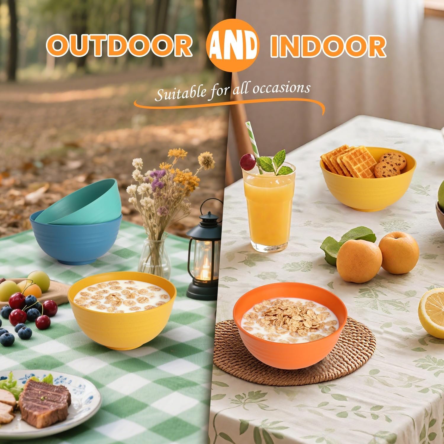 Wholesale Unbreakable Wheat Straw Cereal Bowls 8 PCS 26 OZ Microwave ...