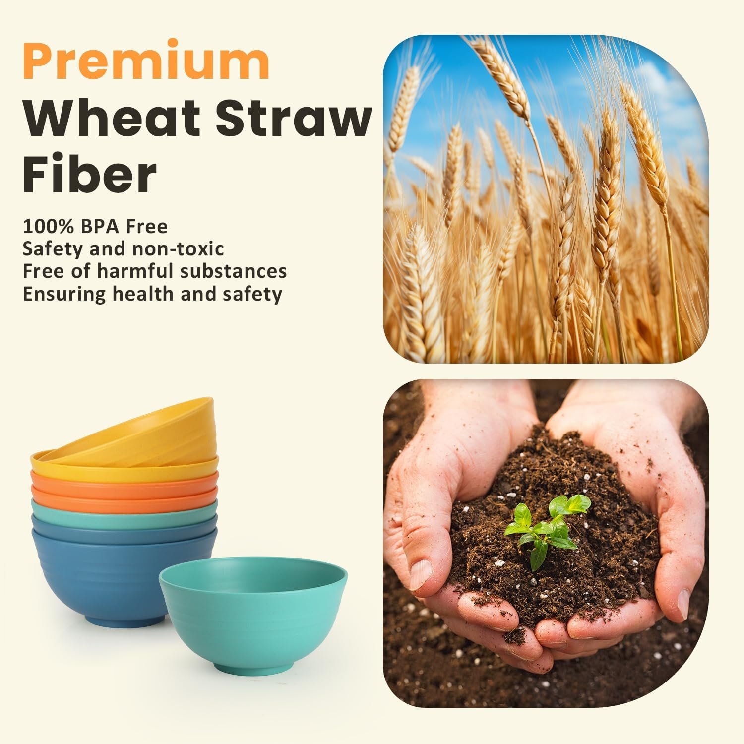 Wholesale Unbreakable Wheat Straw Cereal Bowls 8 PCS 26 OZ Microwave ...