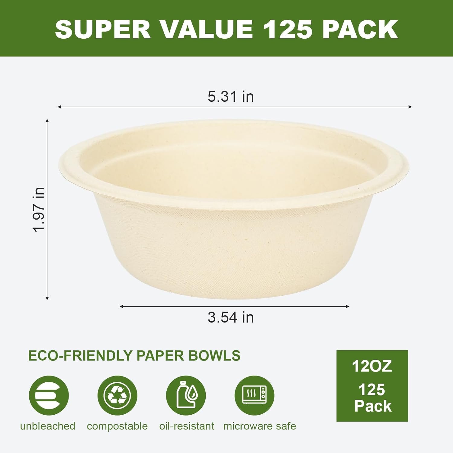 Wholesale 125 Pack 12 OZ Natural Compostable Disposable Soup Bowls Eco ...